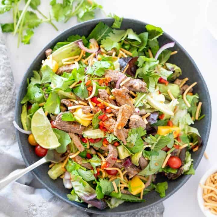 Thai Beef Salad with Crispy Noodles and Mango